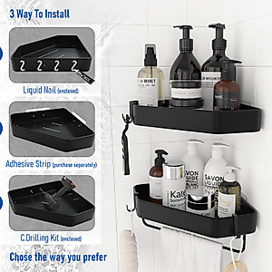 Big Lighting Deals Corner Shower Shelf 2-Pack, Larger Adhesive Shower Corner Caddy for Inside Shower with Hooks and Towel Bar, Corner Shower Organizer for Bathroom, Black