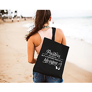 GXVUIS Canvas Tote Bag Reusablec Grocery Shoulder Bags for Shopping Work Gifts for Wife Christian Pastor Appreciation Gift Black