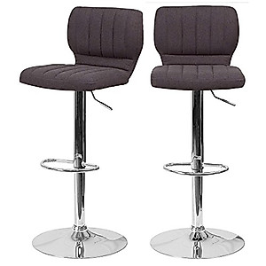 KLS Modern Barstools Adjustable Hydraulic 360 Degree Swivel Stable Steel Frame Fabric Padded Cushion Low Back Seat Design Dining Chair Pub Stool - Set of 2 Charcoal # 1969