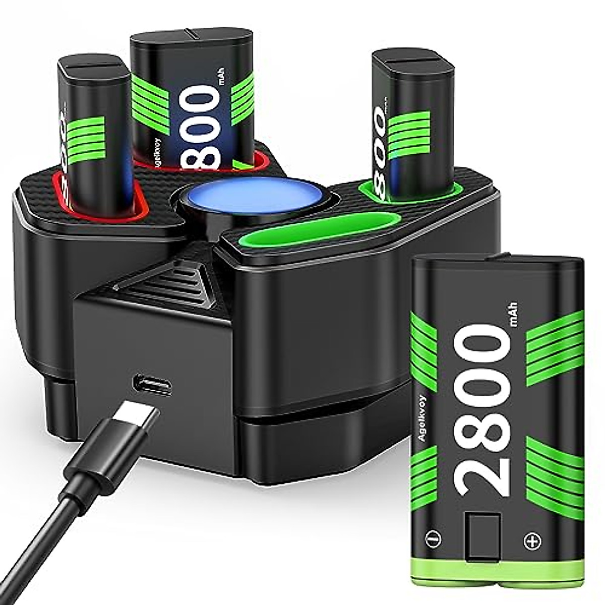 Battery Packs for Xbox One, 4 x 2800mAh Upgrade Large Capacity Battery Packs with Fast Charger Station, Xbox Rechargeable Battery Packs Last Up to 48 Hours for Xbox One Series X/S/Xbox One/X/S/Elite