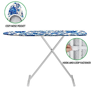 Memeaty Ironing Board Cover and Pad 18x49 Inch Ironing Board Cover with 6mm Thick Padding Scorch and Stain Resistant Cotton Ironing Covers with Elastic Edge and Hook and Loop Fasteners