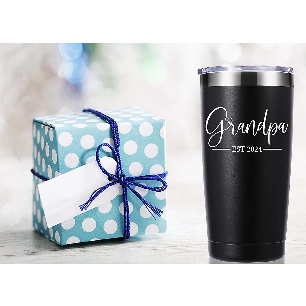momocici Grandpa Est. 2024 20 OZ Tumbler.First Time Grandfather,Grandpa to Be,New Grandpa,Newborn Gifts.Birthday,Christmas Gifts for New Grandfather,Husband,Men Travel Mug(Black)