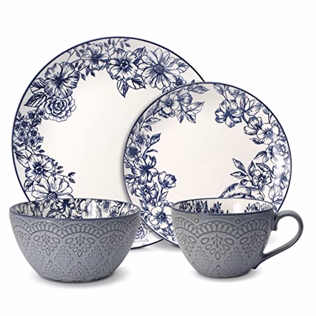 Pfaltzgraff Gabriela Blue 16-Piece Dinnerware Set, Service for 4