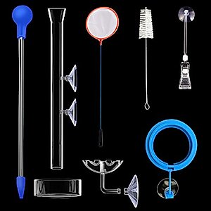 11.8 Inch Shrimp Feeding Tube with Shrimp Feeding Dish，Shrimp Feeding Bowl with Suction Cup，Feeding Tube Cleaning Brush，Aquarium Feeder with Bulb，Feeding Ring，Aquarium Sucker Feeding clamp,Fish net