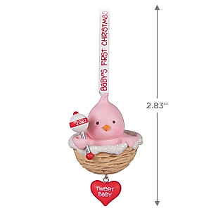 Hallmark Keepsake Christmas Ornament 2022 Year-Dated, Baby Girl's First Christmas, Pink Bird
