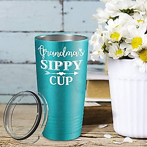 Grandmas Sippy Cup Gift for Women Birthday Glitter Seafoam 20 oz Stainless Steel Tumbler with Lid Insulated Cup