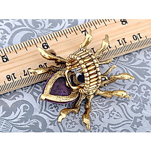 Alilang Stretchy Golden Tone Purple Rhinestones Heart Spider Tarantula Ring
