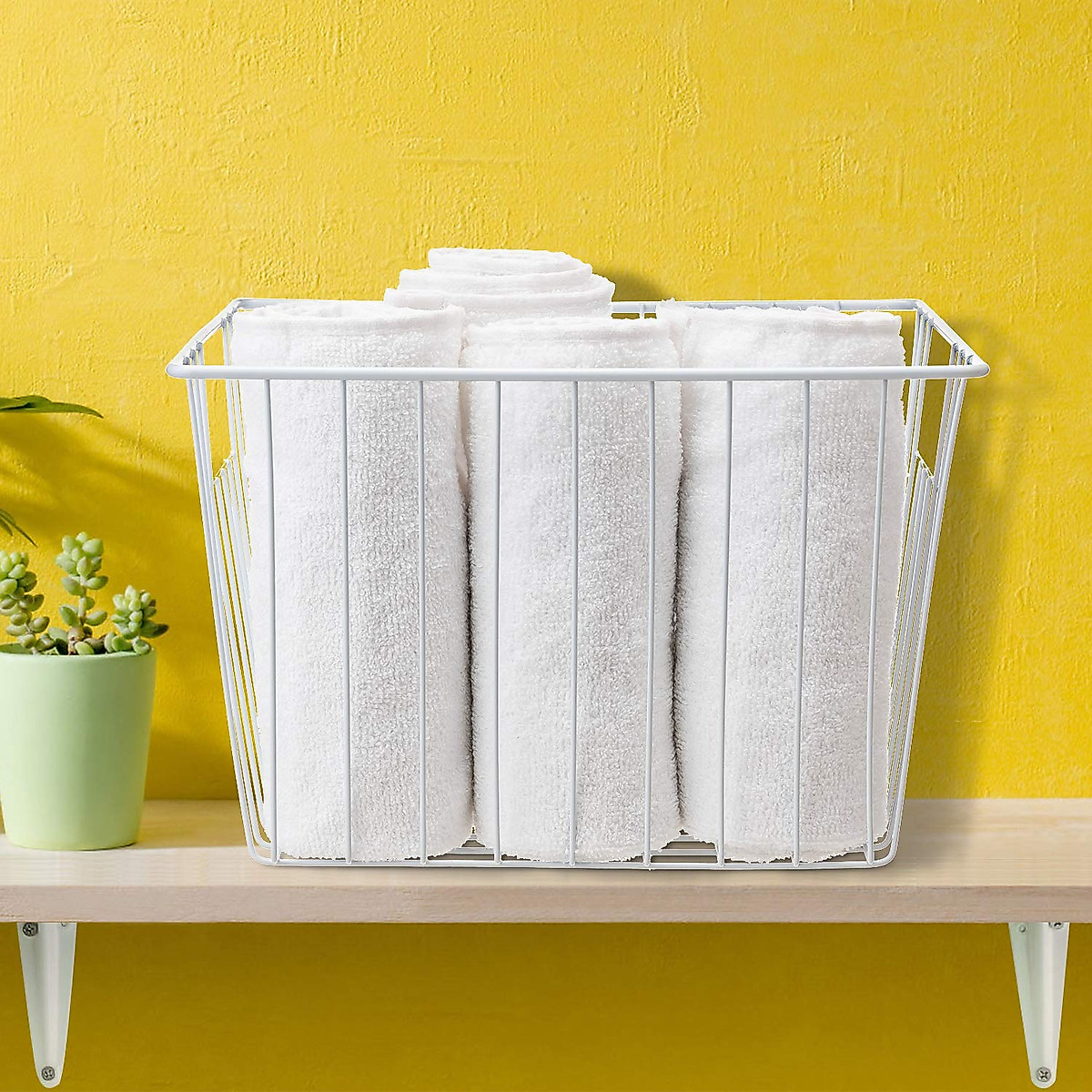 Freezer Basket Organizer, Refrigerator Metal Wire Storage Divider, Household Container Bins with Handles for Kitchen, Pantry, Cabinet, Closets - Pearl White (6, 11in x 10in x 5.5in)