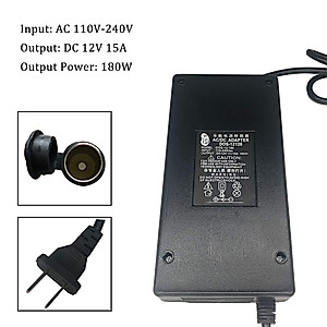 Heavy Duty 180W/15A AC to DC Converter,BUENNUS Convert 110V-240V to 12V Car Cigarette Lighter Socket Adapter AC DC Power Supply US Standard Plug for Car Refrigerator Vacuum Cleaner Air Pump
