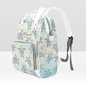 XOZOTY Sea Turtle Diaper Bags with Name Waterproof Mummy Backpack Nappy Nursing Baby Bags Gifts Tote Bag for Women
