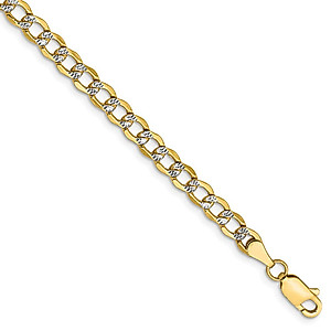 Sonia Jewels 14k White and Yellow Gold Two Toned 4.3mm Pave Curb Cuban Bracelet - with Secure Lobster Lock Clasp 8"