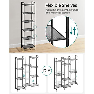 SONGMICS 6-Tier Storage Rack, Bathroom Shelf, Extendable Plant Stand with Adjustable Shelf, for Bathroom, Living Room, Balcony, Kitchen, Classic Black UBSC036B01