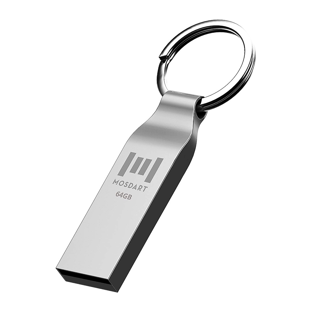 MOSDART 64GB Waterproof Metal USB 2.0 Flash Drive - Keychain Thumb Drive Memory Stick Jump Drive Data Storage for Computers - exFAT, Shockproof and Dustproof (Silver)