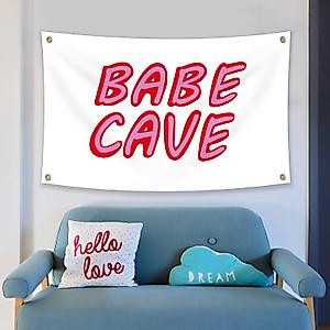 Babe Cave Flag 3x5 Feet Flag Funny Poster Durable Man Cave Wall Flag with 4 Brass Grommets This beautiful entertaining banner flag for College Dorm Room Decor,Outdoor, events, festivals..