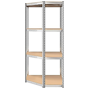Tidyard 4-Layer Corner Shelf Steel Engineered Wood Storage Organizer Shelves Display Rack Silver for Kitchen, Bathroom, Warehouse, Basement, Laundry 29.5 x 29.5 x 63 Inches (L x W x H)
