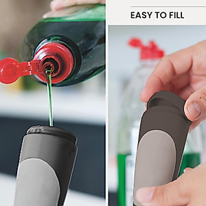 Vigar Felix Cat-Shaped Soap Dispensing Dish Brush, Dish Brush with Soap Dispenser for Pot Scrubber, Dishes, Sink, and Kitchen Essentials, Black, Gray