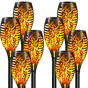 Walensee Solar Torch Lights with Flickering Flame, 8 Pack, 12 LED Tiki Mini Torch, Waterproof Solar Lights Outdoor, Landscape Decoration Lighting Dusk to Dawn Auto On/Off for Garden Patio Yard