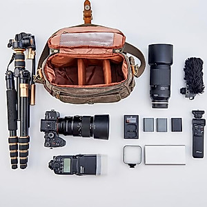 AGDHERSNVX Waxed Canvas Camera Bag DSLR/SLR/Mirrorless Sling Waterproof Purse with Tripod Holder Anti-shock Crossbody Case Compatible for Nikon Canon Sony ArmyGreen