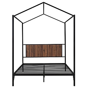 Bellemave House Bed for Kids, Full Size Metal Platform Bed with Headboard and Roof (Full Size, Black)