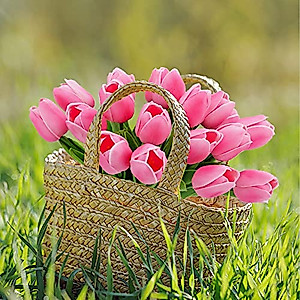 30pcs Real Touch Tulips PU Artificial Flowers, Fake Tulips Flowers for Arrangement Wedding Party Easter Spring Home Dining Room Office Decoration. (Pink, 14" Tall)