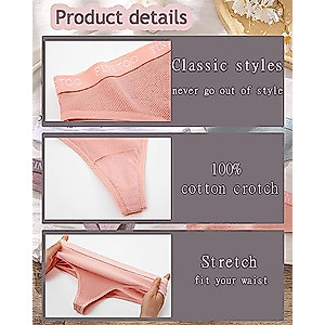 FINETOO Cotton Thongs for Women Breathable Stretch Hipster Panties Sexy Thong Underwear S-XL