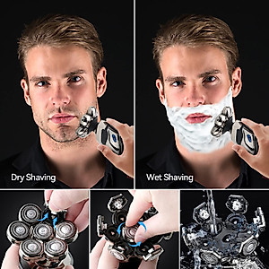 Electric Head Shavers for Bald Men, 7D 5-in-1 WeChip Bald Head Shavers for Men, Modern Design Head Razors for Bald Men, Wet/Dry Men's Electric Shavers Cordless, Anti-Pinch, LED Display Grooming Kit