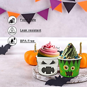CIEOVO 48 Packs 9 oz Halloween Party Paper Ice Cream Cups Disposable Halloween Ghost Face Bowls Snack Cups Containers Dessert Bowls for Birthday Halloween Trick or Treat Party Decoration