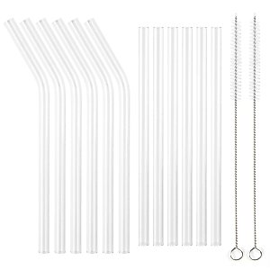 MANZOO Glass Straw Reusable Straws Glass Straws Clear Straws,Including 6PC Straight Straws, 6PC Bent Straws Plus 2PC Cleaning Brush