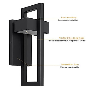 Krychiler 2 Set Modern Outdoor Wall Sconce, Indoor Integrated LED Wall Lamp Waterproof Porch Light Exterior LED Wall Mounted Light Black for Living Room Bedside Garden Garage Lighting