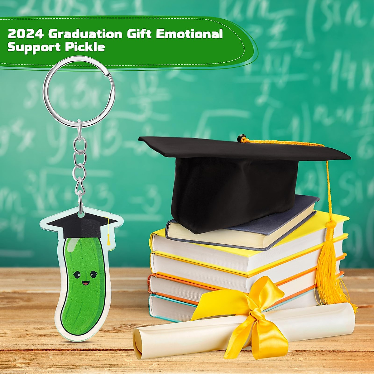 JaGely 20 Sets 2024 Graduation Gifts Graduation Inspirational Positive Pickle Keychains Emotional Support Keychains Bulk Positive Cucumber Pickle with Funny Card and Card Bags for Student School Party