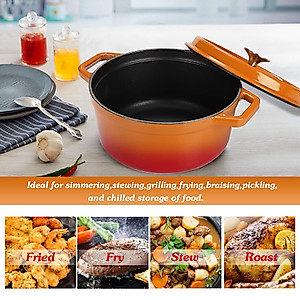WISELADY Enameled Cast Iron Dutch Oven Bread Baking Pot with Lid (4QT, Orange)
