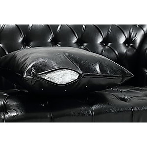 Morden Fort Chesterfield Sofa Faux Leather Loveseat, Luxurious 69" W Tufted Upholstered Loveseat Faux Leather Couch Furniture with Pillows, Wooden Leg for Living Room, Bedroom (Black)