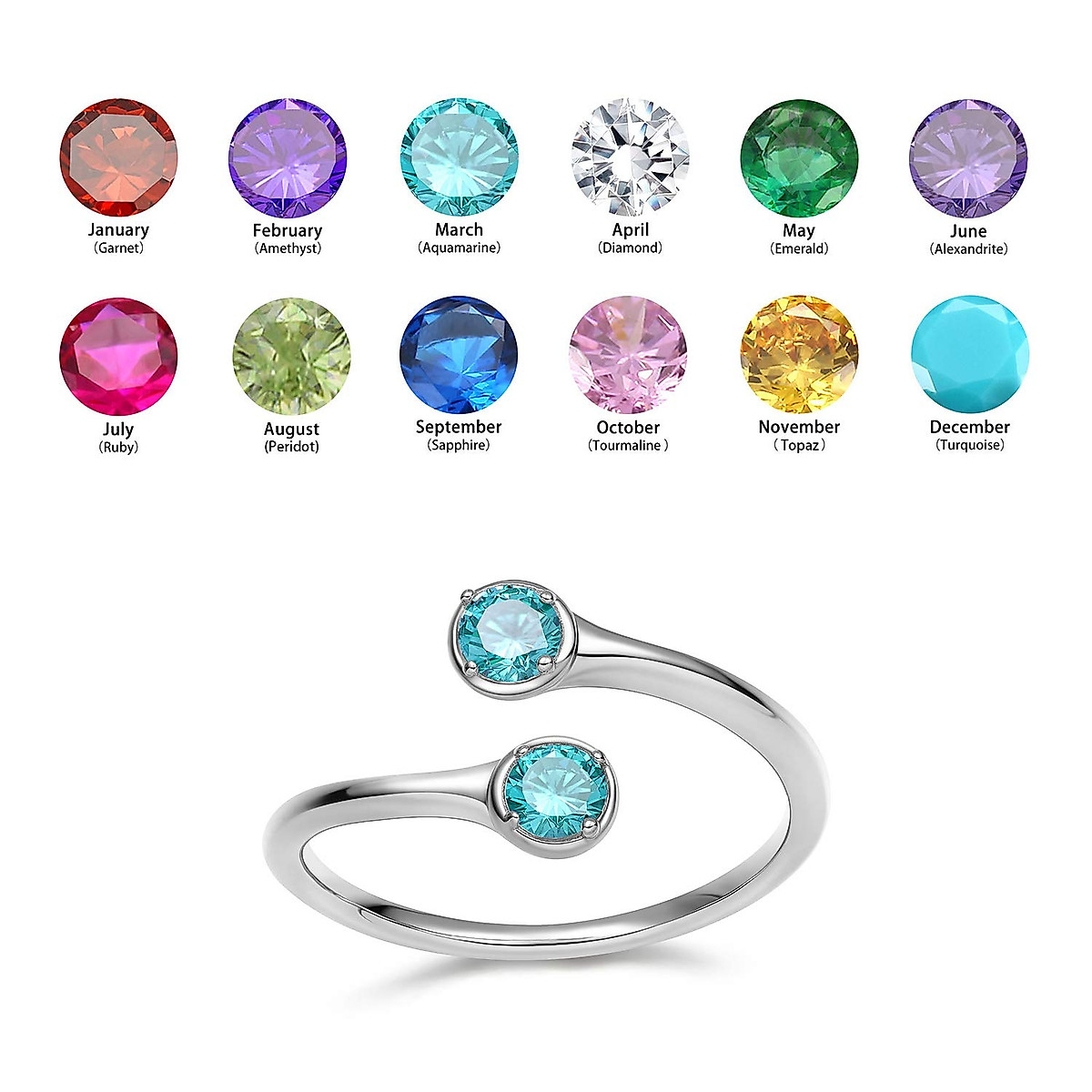 EAMTI Wrap Adjustable 925 Sterling Silver Aquamarine Cubic Zirconia March Birthstone Wedding Engagement Ring