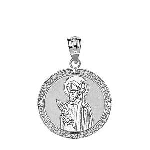 925 Sterling Silver St. Valentine of Rome CZ Round Medal Charm Pendant (1")