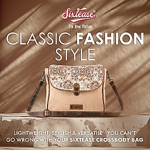 SIXTEASE Crossbody Bag for Women Vintage Style Genuine Leather, Upcycled Canvas, Rug, or Hair On - Cross Body Womens Bags with Inside Zipper Pockets - Tuscan