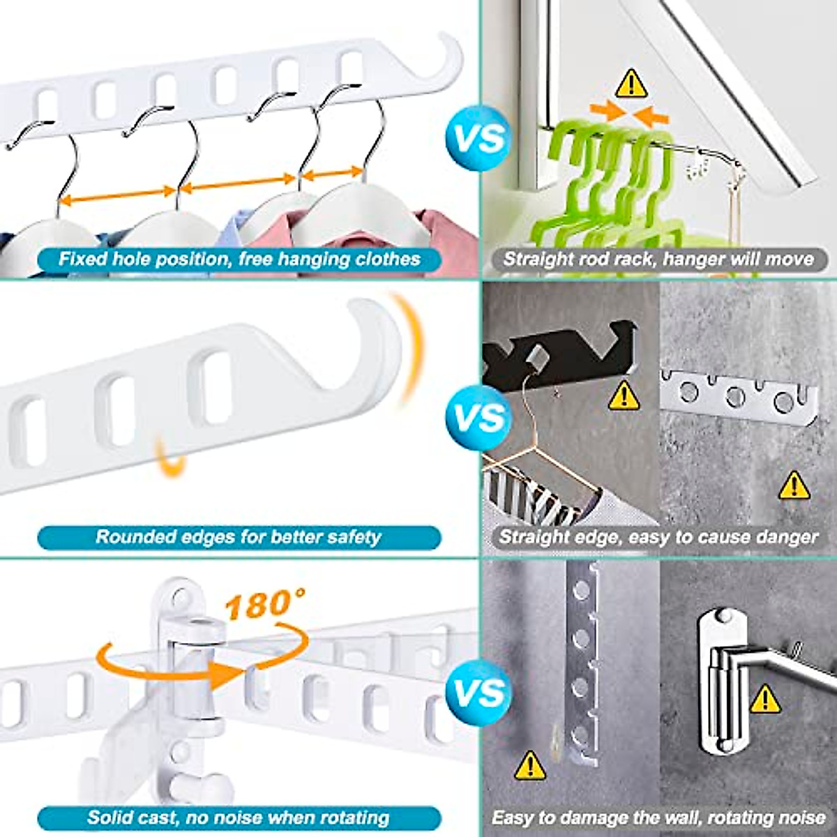 SKIKEN White Laundry Clothes Hanger Rack with Swing Arm, Wall Mounted Coat Hanger, Small Folding Drying Hanger, 180°Rotation, Space Saver, Sturdy Hanging, Solid Aluminum (2-Pack, White)
