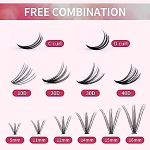 FADVAN Individual Cluster Lashes Glue 5ml and 240Pcs DIY Eyelash Extension 30D+40D D Curl Mixed 9-16mm Bundle