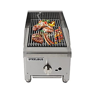 STEELBUS 12'' Heavy duty Commercial Radiant Broiler 1 Burner Natural/Propane gas Commercial Charbroilers Restaurant Equipment BBQ outdoor Countertop Griddle