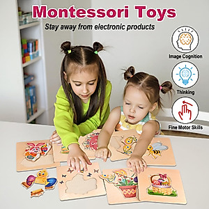 8pcs Easter Puzzles for Toddlers 3-5, Easter Basket Stuffers Fillers for Toddler Party Favors- Wooden Puzzles Gifts Toys for Kids Boys Girls Baby, Classroom Exchange Gifts Rabbits Eggs Puzzle