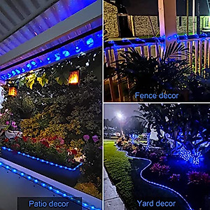 JMEXSUSS 2 Pack 100 LED Solar Rope Lights, IP65 Solar Rope Lights Outdoor Waterproof LED, 33ft 8 Modes PVC Tube Solar Christmas Fairy Lights for Trampoline Xmas Fence Yard Walkway Path Garden(Blue)
