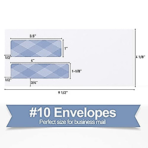 500 #10 Double Window Security Envelopes, PANDRI NO.10 Self-Seal Window Envelopes Designed for Invoices and QuickBooks, Business Statements & Documents - Number 10 Size 4 1/8 Inch X 9 1/2 Inch- 24 LB