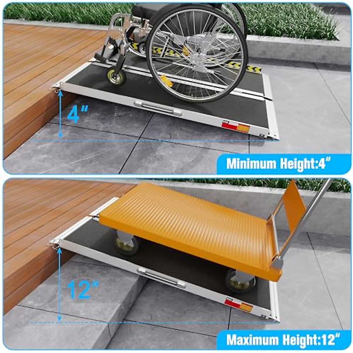 VNN Portable Wheelchair Ramp 4FT, Non-Slip Aluminum Folding Handicap Ramp, Door Threshold Wheelchair Ramps for Home, Wheel Chair Ramp for Home Steps, Scooter Ramp for Car, Doorways, Curbs, Stairs