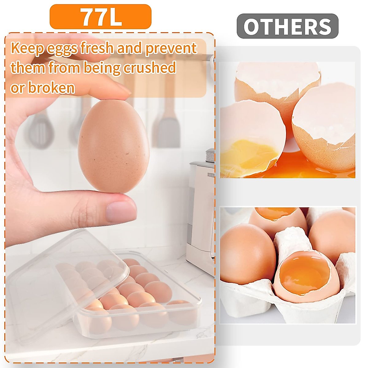 77L Deviled Egg Containers with Lid, (Set of 2), Plastic Egg Holder for Refrigerator for 48 Eggs, Clear Storage Deviled Egg Carrier Tray, Fridge Stackable Countertop Portable Egg Dispenser