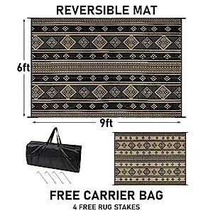 HiiARug Indoor Outdoor Rug Reversible Mats Plastic Straw Rug Patio Decor Rugs Waterproof Large Floor Mat and Rug for Patio, Deck, Picnic, Backyard, Beach, RV, Trailer, Camping (6'x9' Black)