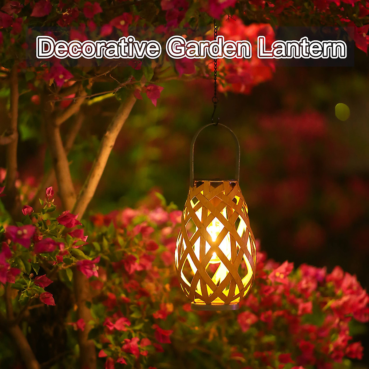 Solar Metal Woven Lanterns Outdoor - 12" Waterproof Hanging Cordless Lantern with Edison Bulb for Farmhouse Yard Patio Garden
