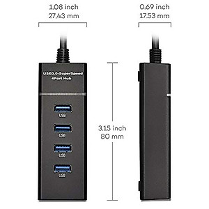USB Hub, Portable 4 Port USB 3.0 Hub, Super Speed Data Sync Adapter Universal for Computer, Laptop, USB Flash Drives and Mobile HDD