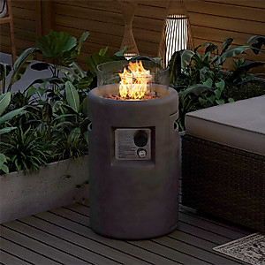 SUNBURY Outdoor Small Propane Fire Pit, Gas Fire Pit for Outside Patio, Propane Fire Pit Table Column 40,000 BTU (Dark Gray)