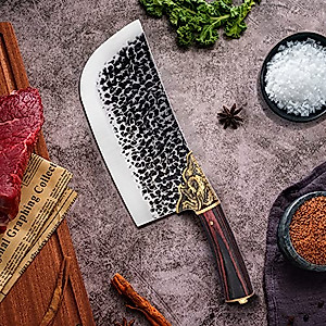 PURPLEBIRD Heavy-Duty Butcher Knife Meat Cleaver Hand Forged Bone Chopping Knife Ultra Sharp Kitchen Knife for with Gift Box