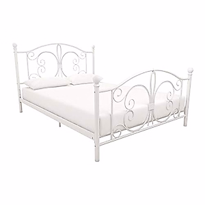 DHP Bombay Metal Platform Bed with Parisian Style Headboard and Footboard, Adjustable Base Height for Underbed Storage, No Box Spring Needed, Full, White
