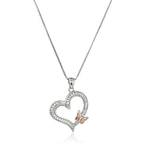Vir Jewels 1/10 cttw Diamond Pendant, Diamond Butterfly and Heart Pendant Necklace for Women in 14K Gold with 18 Inch Chain, Prong Setting